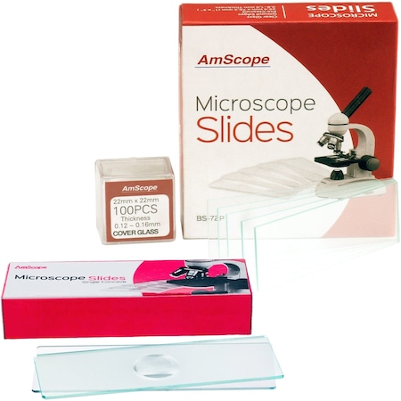 Amscope 72 Pre-Cleaned Blank Plate Microscope Slides and 12 Single Depression Concave Slides ...